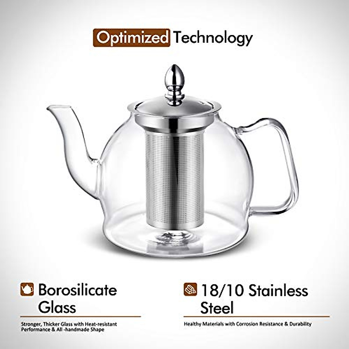 HIWARE 1000ml Glass Teapot with Removable Infuser, Stovetop Safe Tea Kettle, Blooming and Loose Leaf Tea Maker Set