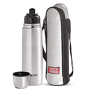 Milton Thermosteel Flip Lid Flask 500, Double Walled Vacuum Insulated 500 ml | 17 oz | 24 Hours Hot and Cold Water Bottle with Cover, 18/8 Stainless Steel, BPA Free, Food Grade, Leak-Proof | Silver