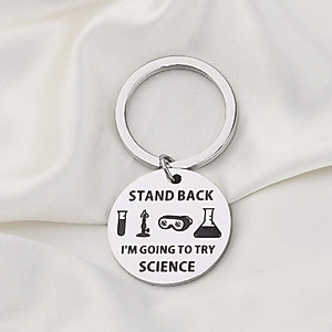 WSNANG Scientist Gift Stand Back I'M Going To Try Science Keychain Science Lover Laboratory Gifts Biology Chemistry Teacher, Student Gift Science Graduation Gift (Scientist Keychain)