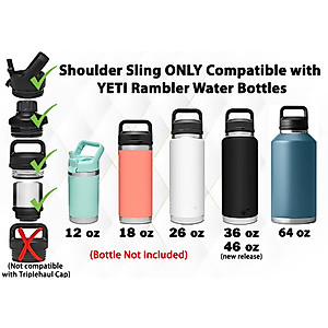 One MissionX Bottle Sling for YETI Rambler, Shoulder Strap Carrier for 64oz 46oz 36oz 26oz 18/12oz Water Bottles, Durable Accessories for Walking & Hiking (Black Camo, Rambler 12 18 26 36 46 64 oz)