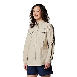 Columbia Women's PFG Bahama II Long Sleeve Shirt, Breathable, UV Protection Fossil, 2X
