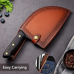 Forging Serbian Chef Knife, Huusk Kitchen Butcher Knives with Sheath Japan Knives Meat Vegetable Fruit Cleaver with Full Tang Handle