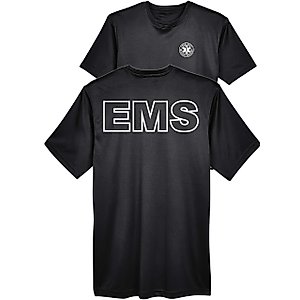 Fair Game Emergency Medical Services EMS Men's Dry-Fit Moisture Wicking Performance Short Sleeve Shirt-Black-XL