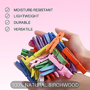 Clothes Pins, Colored Clothespins 50 PCS 2.9" Natural Birchwood Close Pins, Strong Grip, Rainbow Colorful Clothespins, Multi-Purpose Colored Clothes Pins for Crafts, Hanging Clothes, Laundry