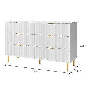 IDEALHOUSE White 6 Drawer Dresser for Bedroom, 56” Wide Wood Dresser Organizer with Metal Legs, Modern Chest of Drawers for Bedroom, Hallway, Home Office