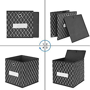 Cube Storage Organizer Bins - 12x12x12 Inch Fabric Storage Cubes Basket Container with Metal Ring Handle for Closet,Pantry,Boys,Girls,Kids Toys,Clothes,Nusery,Kallax Shelving Unit,Set of 6 (Gray)