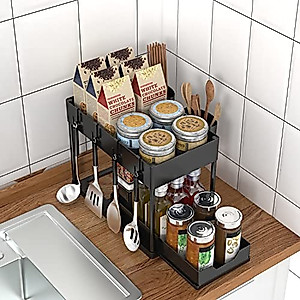 Under Sink Organizers and Storage, Multi-Purpose Under Sink Organizer with Sliding Storage Drawer, 2 Tier Under Sink Storage for Cabinet Bathroom Kitchen,White