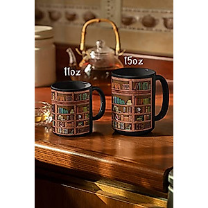 2IMT Library Bookshelf Mugs Book Lovers Coffee Mug - Librarian Coffee Mug Book Club Cup Bookish Items Bookworm Mug Gifts for Readers Book Lovers Black Mug 15oz