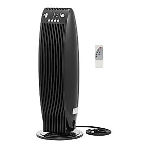 Amazon Basics Oscillating Tower Heater, With Digital Display, Remote Control, Timer, Over-Heat and Tip-Over Protection, Room Temperature Sensor, 2 Heat Settings, 1500W, Black, 8.6"D x 8.6"W x 23"H