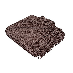Internet’s Best Thick Chenille Throw Blankets - Ultra Soft Couch Blanket with Fringe - Light Weight Sofa Throw - 100% Microfiber Polyester - Easy Travel - Bed (Brown)