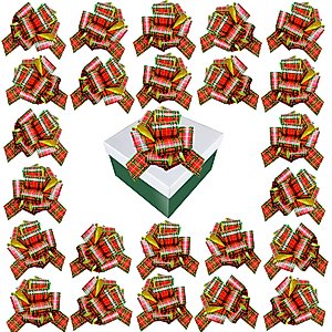 Eye-Catching Xmas Pull Bows for Easy Gift Wrapping with Ribbon - 5" Wide Wrap Bows for Christmas Tree Decoration, Holiday Décor, Present Wrapping, Baskets, Birthday, Easter - 12 Green & 12 Red Bows