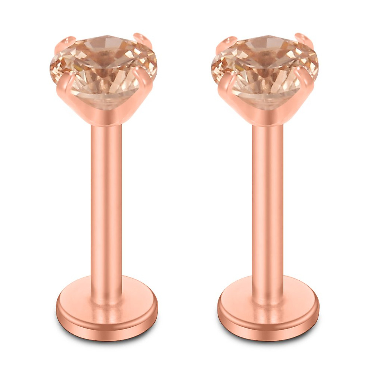 SCERRING 6PRS(12pcs) 16G 4mm Mix Color CZ Internally Threaded Labret Monroe Lip Ring Tragus Nail Helix Earring Stud Piercing Jewelry Bar Length 6mm