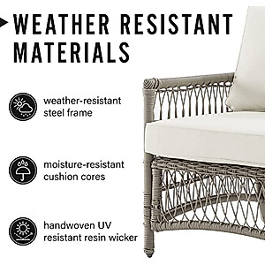 Crosley Furniture Thatcher Wicker Outdoor Chair for Porch, Deck, Backyard, Driftwood with Creme Cushions