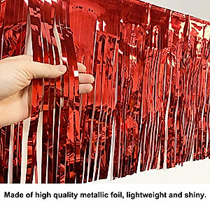 Blukey 10 Feet by 15 Inch Red Foil Fringe Garland - Pack of 6 | Shiny Metallic Tinsel Banner | Ideal for Parade Floats, Bridal Shower, Bachelorette, Wedding, Birthday, Christmas | Wall Hanging Drapes