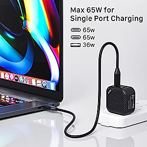 INVZI 65W GaN USB C Charger 3-Port, PPS PD Fast Charger Multiport USB C Wall Charger Power Adapter for MacBook Pro Air, iPad Pro Air, iPhone 14 13 12 11 Pro Max, Galaxy S22 S21 S20 Note 20, Pixel