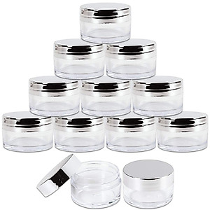 Beauticom 20g/20ml USA Acrylic Round Clear Jars with Lids for Lip Balms, Creams, Make Up, Cosmetics, Samples, Ointments and other Beauty Products (12 Pieces, Silver Lid (Flat Top))