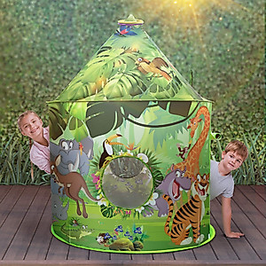 MayMoi Animal World Kids Play Tent with Ring Toss - Pop Up Tent for Kids Girls & Boys, Indoor Play Kids Tent & Foldable Playhouse Toy
