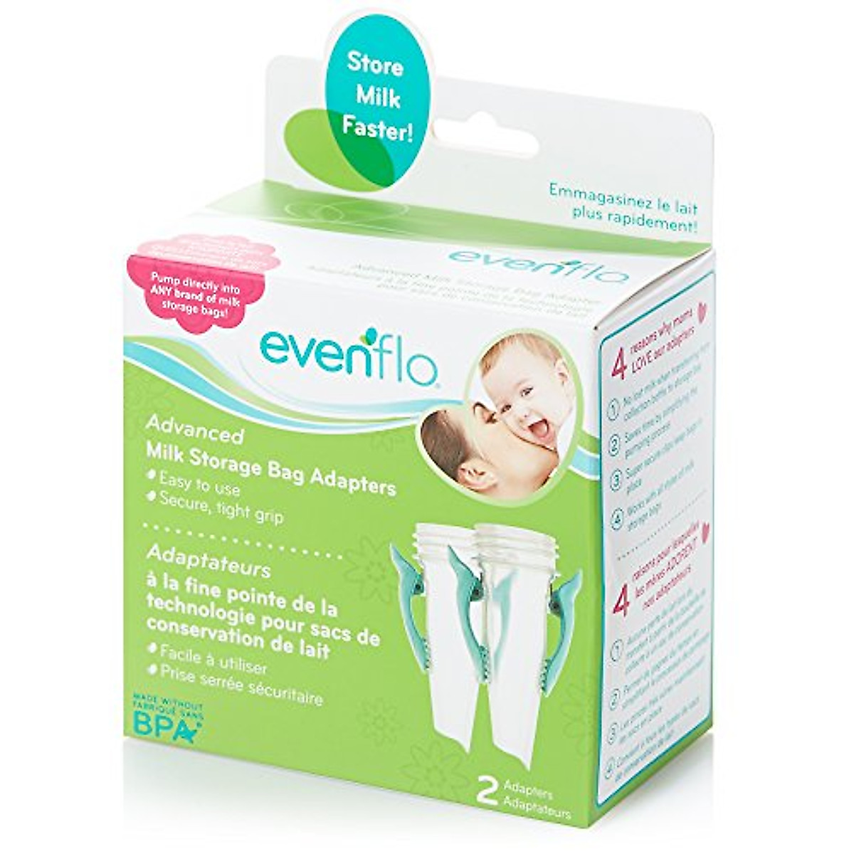 Evenflo Feeding Advanced Breast Milk Storage Bag Adapters for Breast Pumps (Pack of 2)