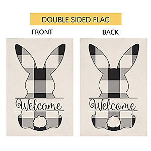 Welcome Easter Bunny Spring Small Garden Flag Farmhouse Vertical Double Sided Burlap Yard Outdoor Decor Black 12.5 x 18 Inches (110756)