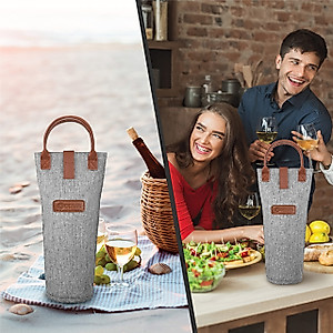 opux Wine Bag Single Bottle Carrier Tote, Insulated Travel Wine Cooler Bag for Picnic Beach Gift, Thermal Padded Portable One Bottle Holder Carrying Case for Women Men Wine Lovers, Heather Gray