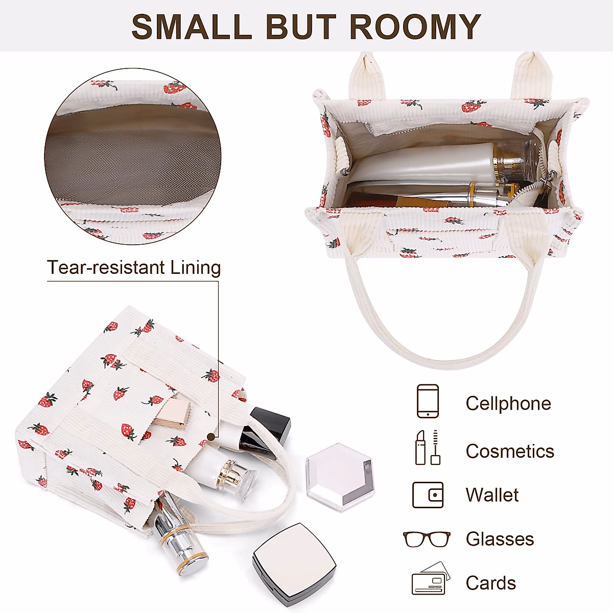 Corduroy Tote Bag Small Satchel Bag for Women Crossbody Bag Purse with Zipper Casual Hobo Handbag