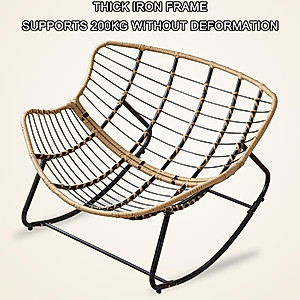 HARELA Outdoor Patio Rocking Chair, Indoor & Outdoor Rocking Chair, Rattan Rocker Padded Cushion Recliner, Modern Lounge Chair for Living Room Patio, Balcony, Front Porch, Garden (Color : Orange)