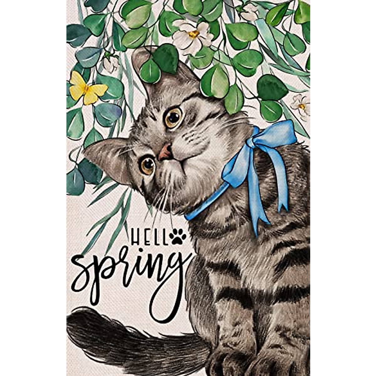 Covido Hello Spring Cat Decorative Garden Flag, Cute Kitty Gardenia Yard Outside Decorations, Farmhouse Outdoor Small Home Decor Double Sided 12 x 18
