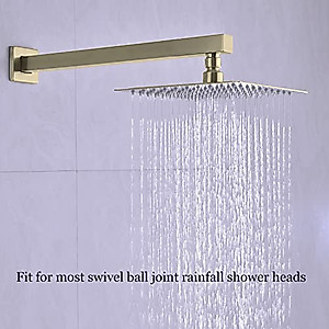 Square Shower Arm with Flange in Brushed Brass 16 Inch Wall Mounted Rainfall Shower Head Extension Arm, Stainless Steel, Brushed Gold