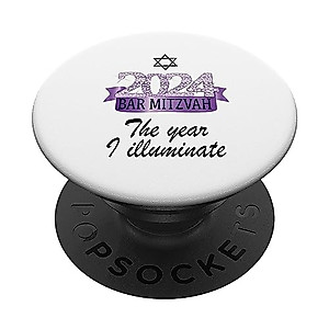 2024 Bar Mitzvah Quote Festive White Purple Decor PopSockets Standard PopGrip