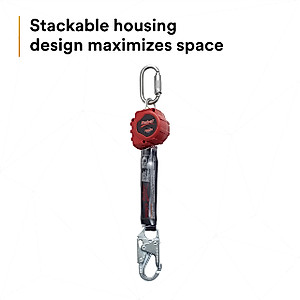 3M Protecta 3100403 Self Retracting Lifeline Rebel 6' (18M) Web, Steel Snap Hook and Carabiner, Black/Red