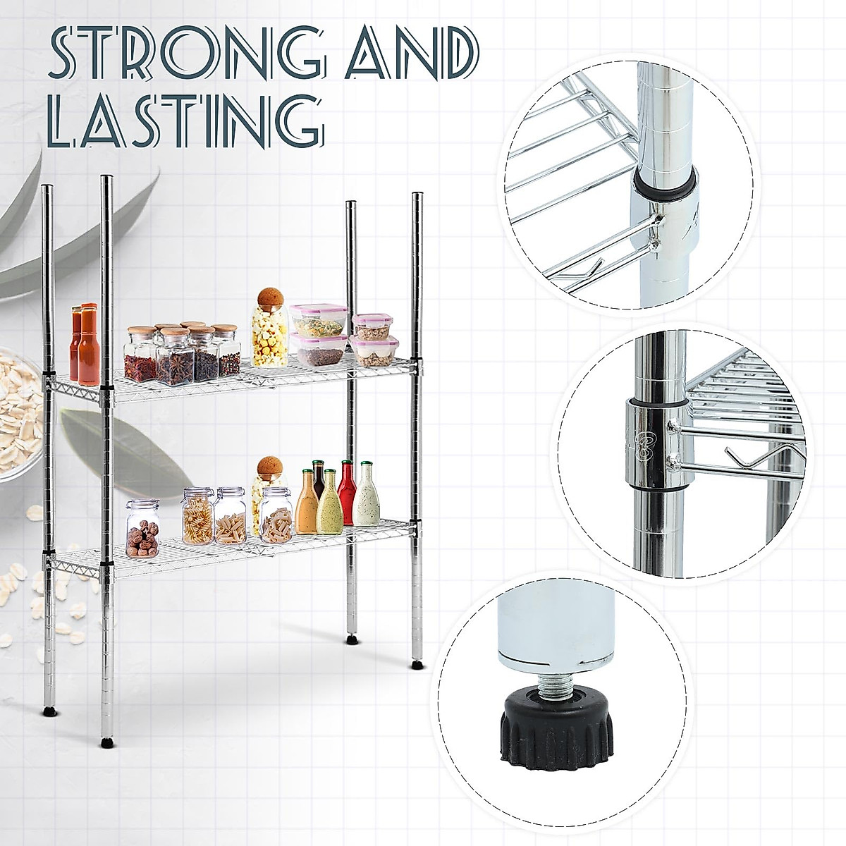 Thyle Set of 4 Wire Shelving Poles Heavy Duty Chrome Wire Shelf Shelving Posts Commercial Wire Shelving Parts with 50 Pcs Wire Shelf Clips for 1" Post Shelving Rack Accessories Replacement(36")