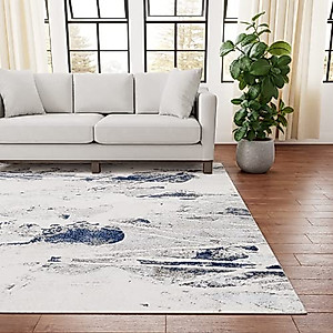 Edenbrook Area Rugs for Living Room - Navy and Cream Distressed Area Rug -Low Pile for High Traffic Areas, 5x8