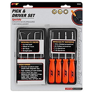 Performance Tool W941 8-Piece Specialty Pick/Driver Set, Precision Pick & Hook Set with Scraper