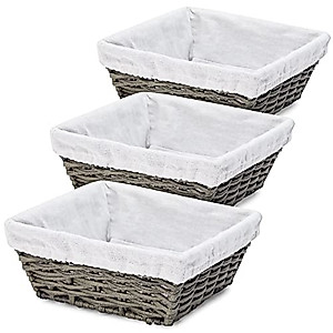 3-Pack Square Wicker Storage Baskets with Liners with Cloth Lining, Small Woven Bins for Organizing Kitchen, Pantry Shelves, Bathroom, Laundry Room, Closet (9x4 in)
