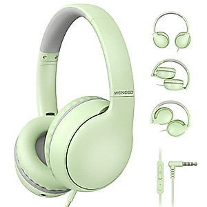 weneed Over Ear Headphones with Microphone for School/Travel/iPad, 94dB Volume Limited-Shareport, Foldable Wired Headphones for Kids/Teens/Boys/Girls, Green