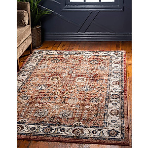 Unique Loom Utopia Collection Traditional Classic Vintage Inspired Area Rug with Warm Hues, 8' x 10' Rectangle, Terracotta/Blue