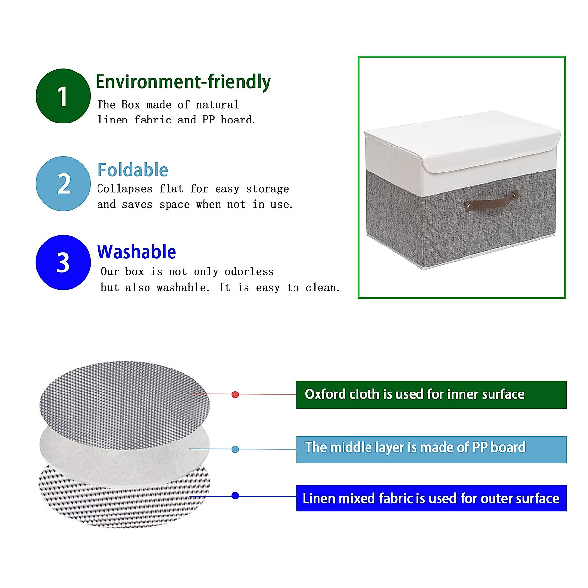 OUTBROS Large Fabric Storage Box with Lid, Collapsible Wardrobe Organiser, Cubes For Towels, Clothes, 13 x 9.1 x 7.9 inch (White/Grey, 4-Pack)