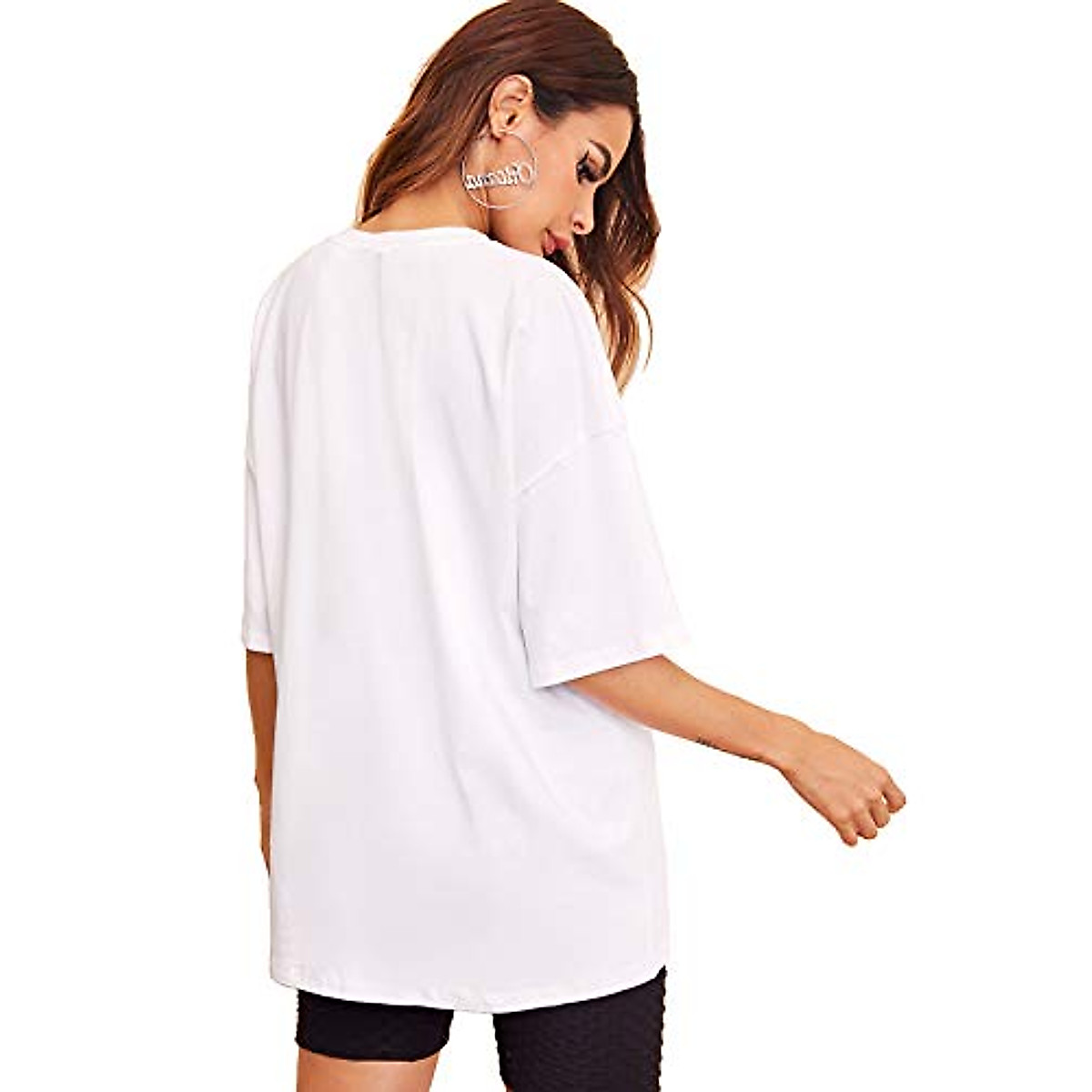 Verdusa Women's Casual Basic Round Neck Half Sleeve Oversized Tunic Tee Shirt White L