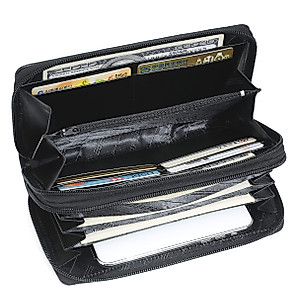 Lucky potato Luxury Genuine Stingray Skin Leather Clutch Checkbook Wallet for Men and Women with Wirstlet,Multi Card Organizer and Large Capacity Purse,Multicolor,Per-zip Wallet