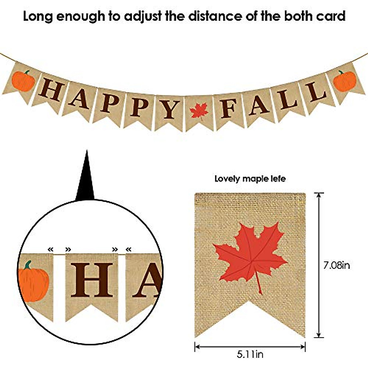 ERKOON Happy Fall Burlap Banner Happy Fall Sign Pumpkin Flag Rustic Natural Fall Harvest Banner for Autumn Home Party School Party Decoration