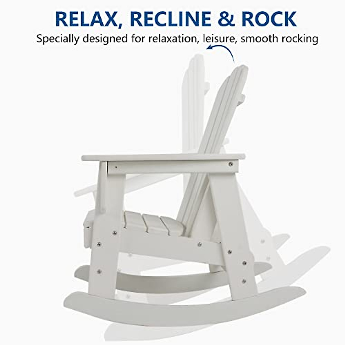 PIZATO Kids Adirondack Chair, Recyclable Durable HDPE Composite Adirondack Chairs Weather Resistant Adirondack Rocking Chair Fire Pit Chairs for Patio Backyard Garden, White