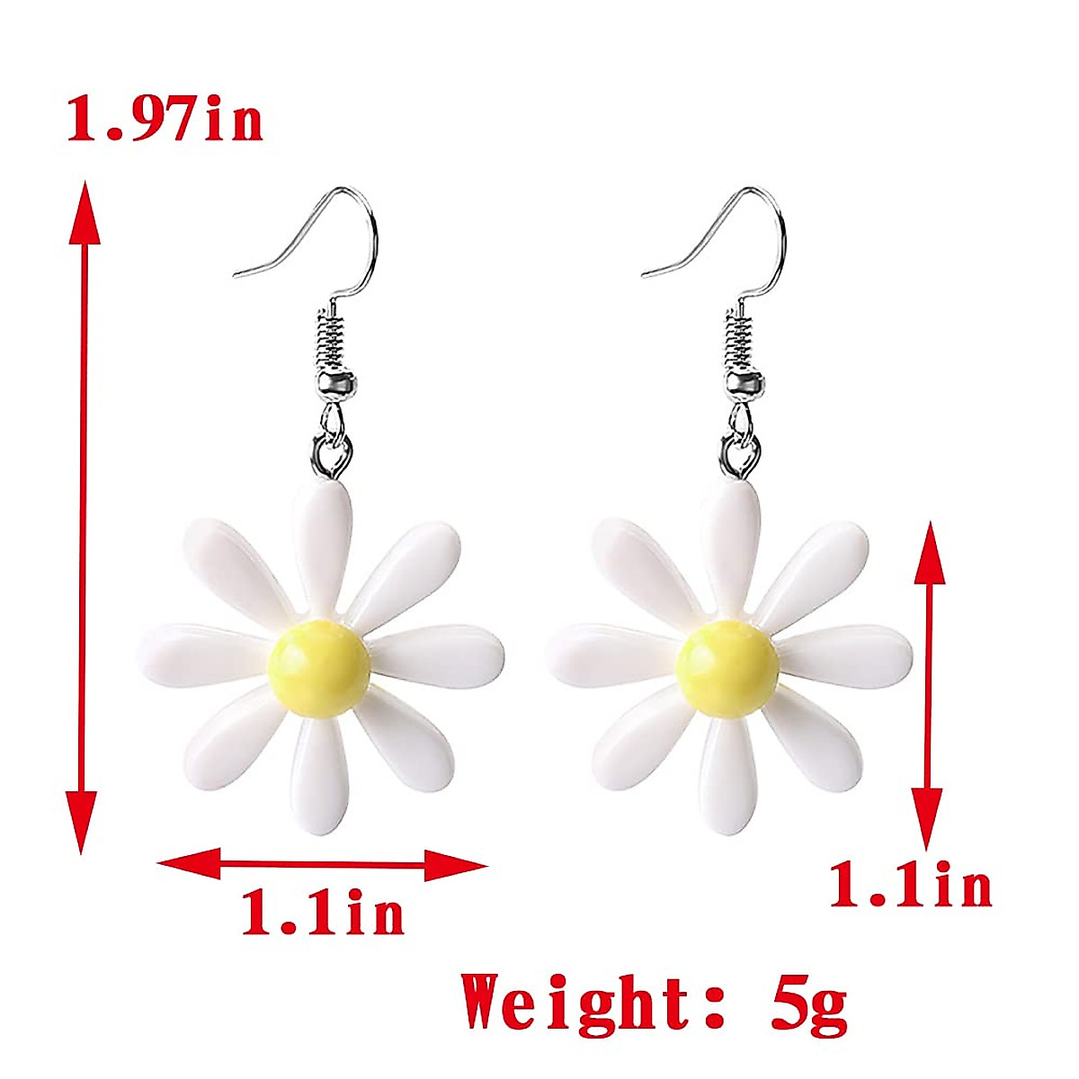 Daisy Earrings,Daisy Flower Earrings for Women,Acrylic Yellow Flower Daisy Dangle Earring Wild Lily Petals Hawaii Plant Earrings