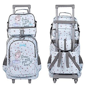 seastig Rolling Backpack for Kids Wheeled Backpack Double Handle Wheeled Backpack with Lunch Bag and Pencil Case Set