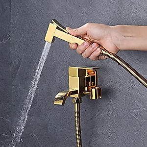 NBAAYIK Handheld Bidet Sprayer with Tap Attachment Cold Water Bidet Shower Kit Toilet Sprayer Hose Gold Brass Douche Spray Kit Portable Wall Mounted,1 M ()