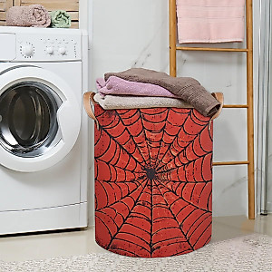 Gumuslen Red Spider Web Laundry Basket Collapsible Dirty Clothes Laundry Hamper Canvas Waterproof Storage Baskets Baby Toys Organizer Bin Kids Nursery Hamper for Bathroom Bedroom