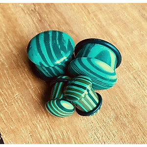 Lobal Domination PAIR of Single Flare Malachite Stone Plugs Gauges Earlets Body Jewelry (00g (10mm))
