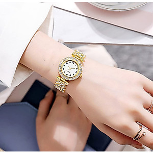 ADSBIAOYE Luxury Women Wrist Watches Crystal Inlay Bracelet Watch Fashion Casual Quartz Watch Female Watch (02 Gold) (G235)