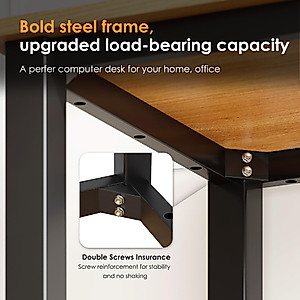 Need Small Desk, 31.5 inch Sturdy Writing Desk for Small Spaces, Small Computer Desk Teens Desk Study Table Laptop Desk Home Ofice Desk, Black Metal Frame, Teak