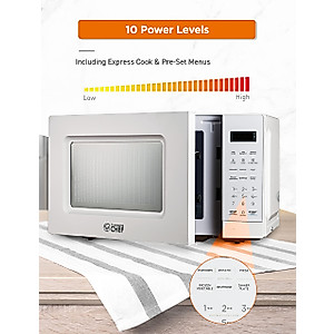 COMMERCIAL CHEF 0.7 Cu Ft Microwave with 10 Power Levels, 700W Microwave with Digital Display, Countertop Microwave with Child Safety Door Lock, Programmable with Push Button, White