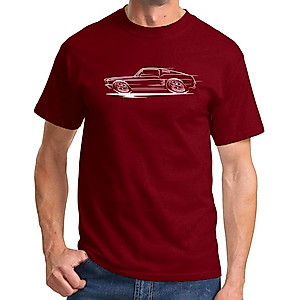 1967 1968 Ford Mustang Fastback Redline Design Print Tshirt Large Maroon